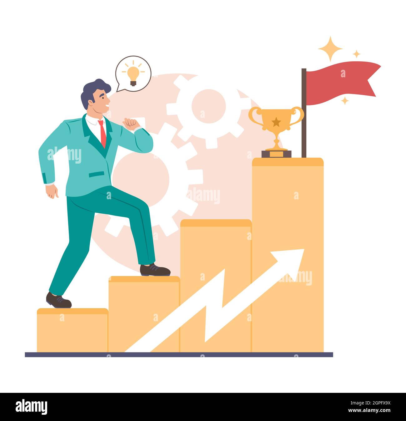 Businessman climbing career ladder, flat vector illustration ...
