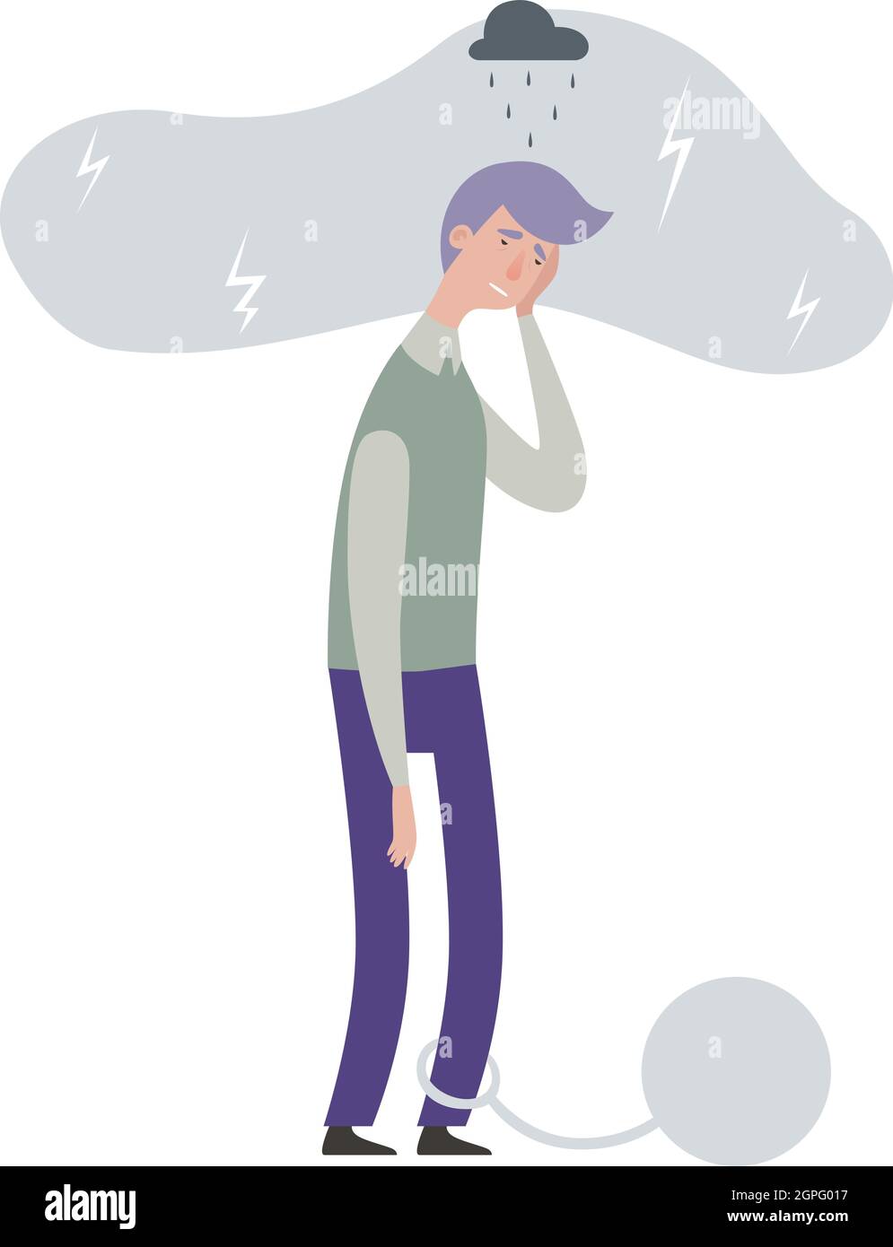 Male mental disorder. Tired man, frustrated and sad human. Flat boy ...