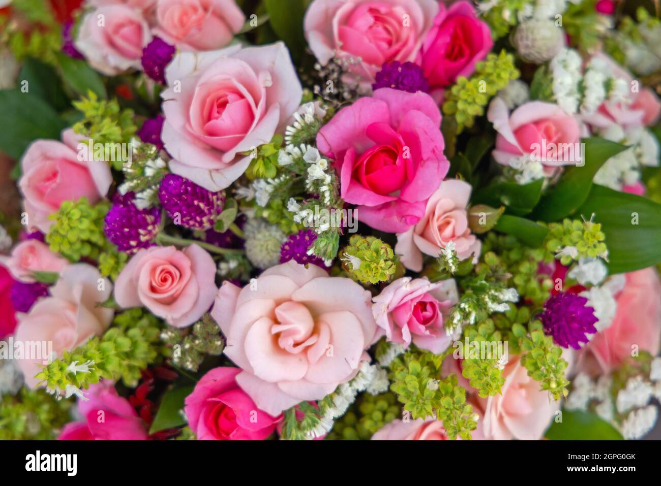 Beautiful Pink Roses Bouquet Natural Flowers Arrangement Stock Photo ...
