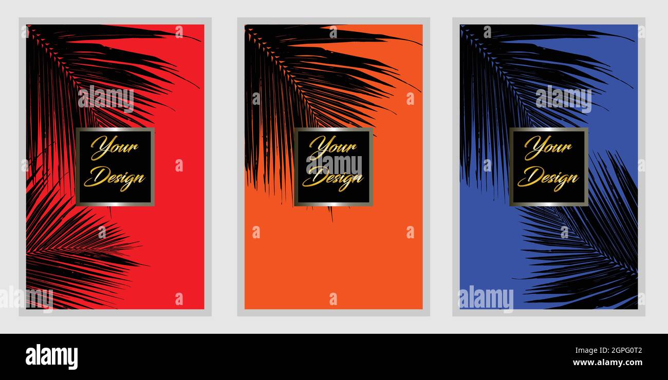 Modern cover design set with tropical pattern of coconut twig. Elegant ...