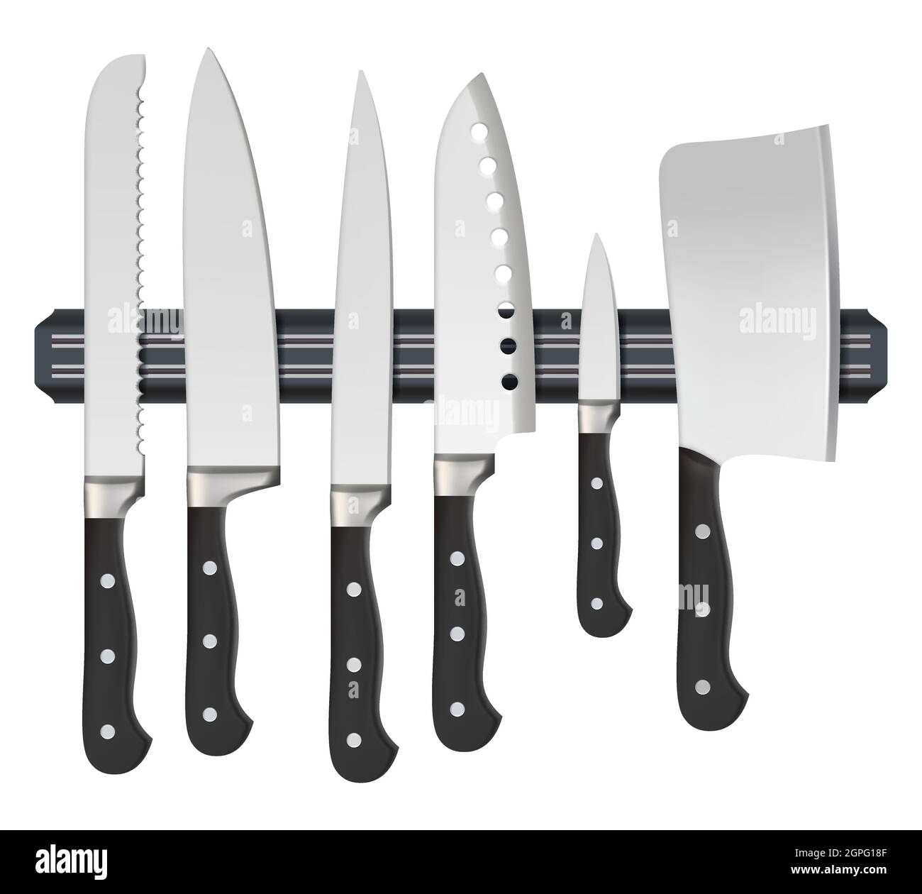 Kitchen knife. Iron restaurant utensil silhouette of sharp metallic knives realistic collection ...