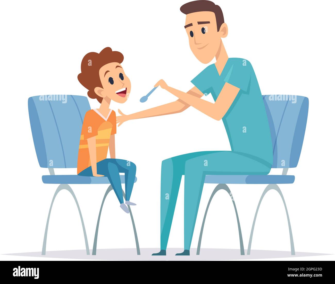 Nurse and boy. Rehabilitation, pediatrician ill kid. Cartoon ...