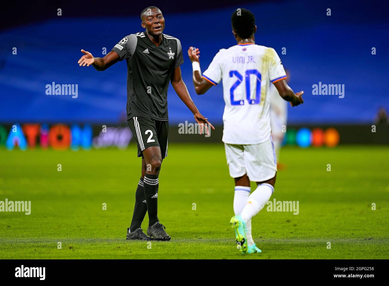 Danilo Arboleda of FC Sheriff and Vinicius Jr of Real Madrid during the UEFA Champions League ...