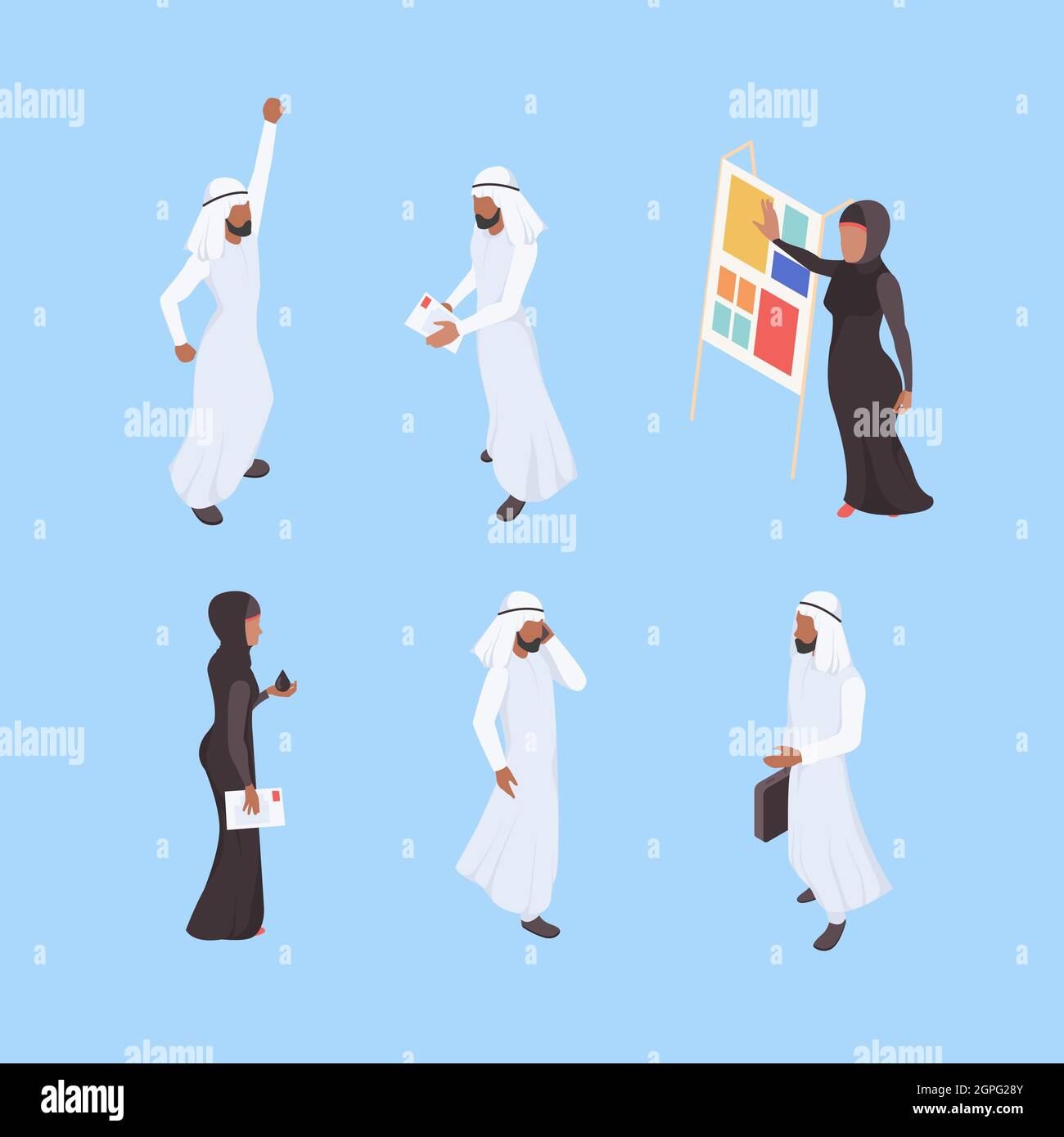 Muslim isometric. Business arabic characters working office managers ...