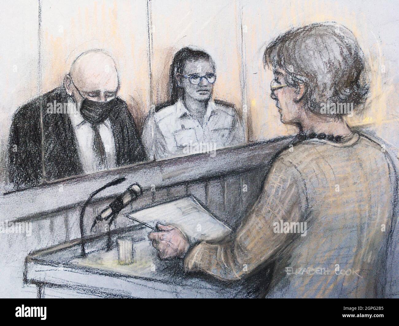 Court artist sketch by Elizabeth Cook of Susan Everard (right), the ...