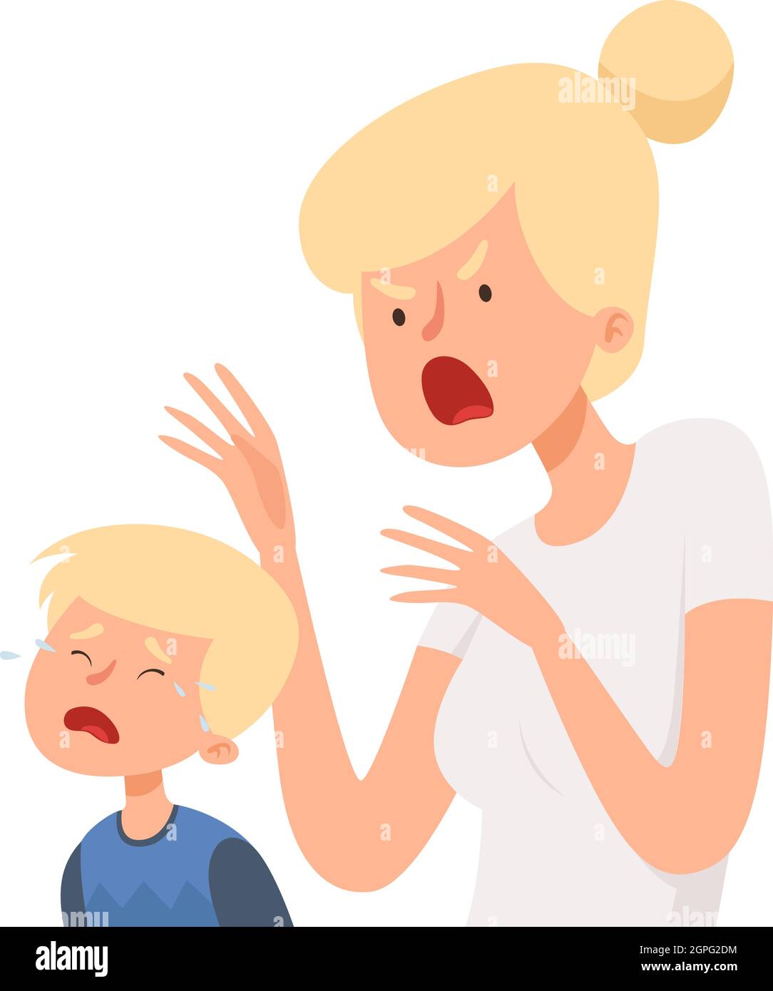 Angry woman. Baby boy crying, female screaming. Bullying, domestic ...