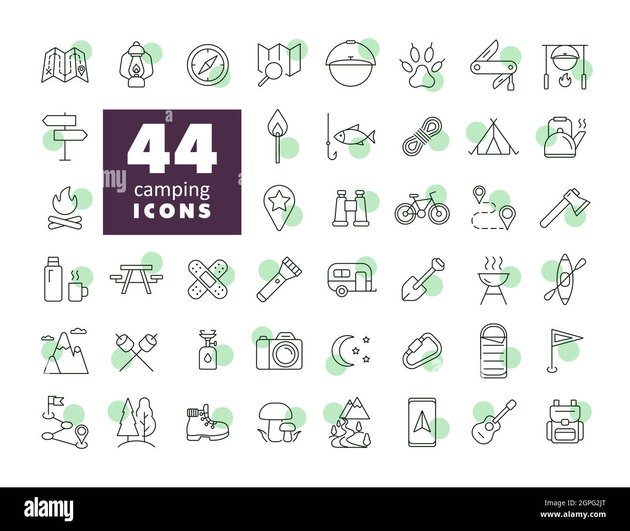 Camping, Hiking and Outdoor Activities icons set Stock Vector Image ...