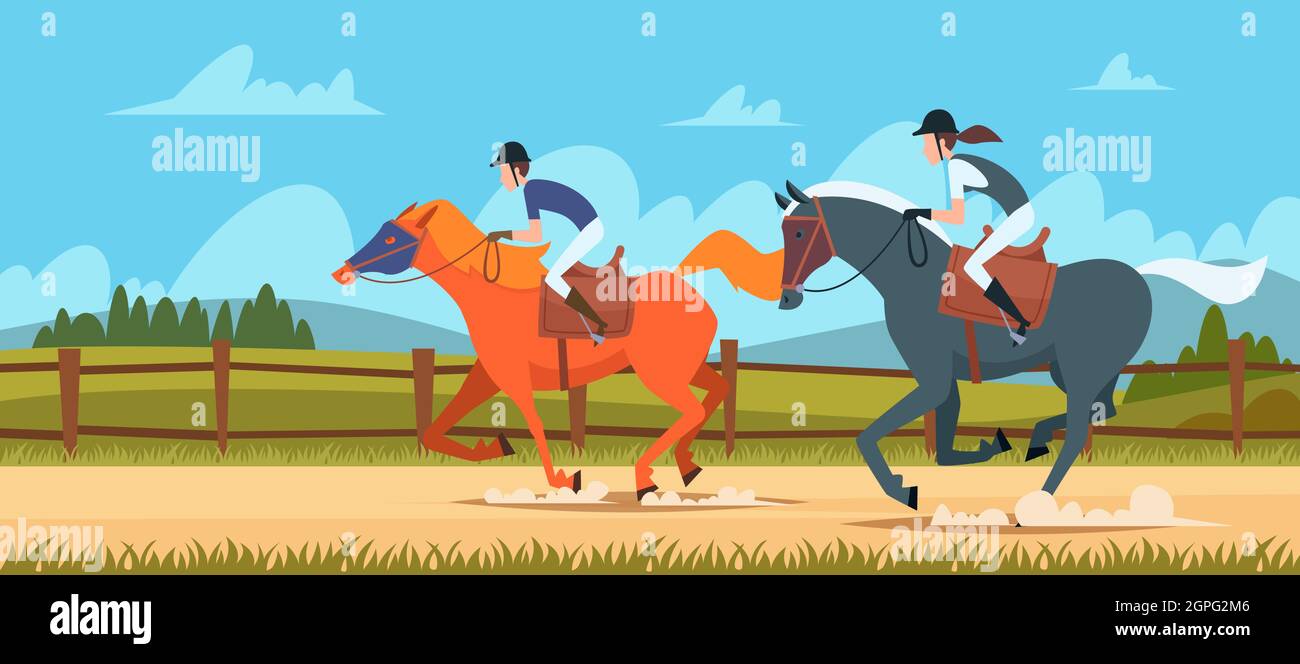 Equestrian sport background. People rides on race horse outdoor vector ...