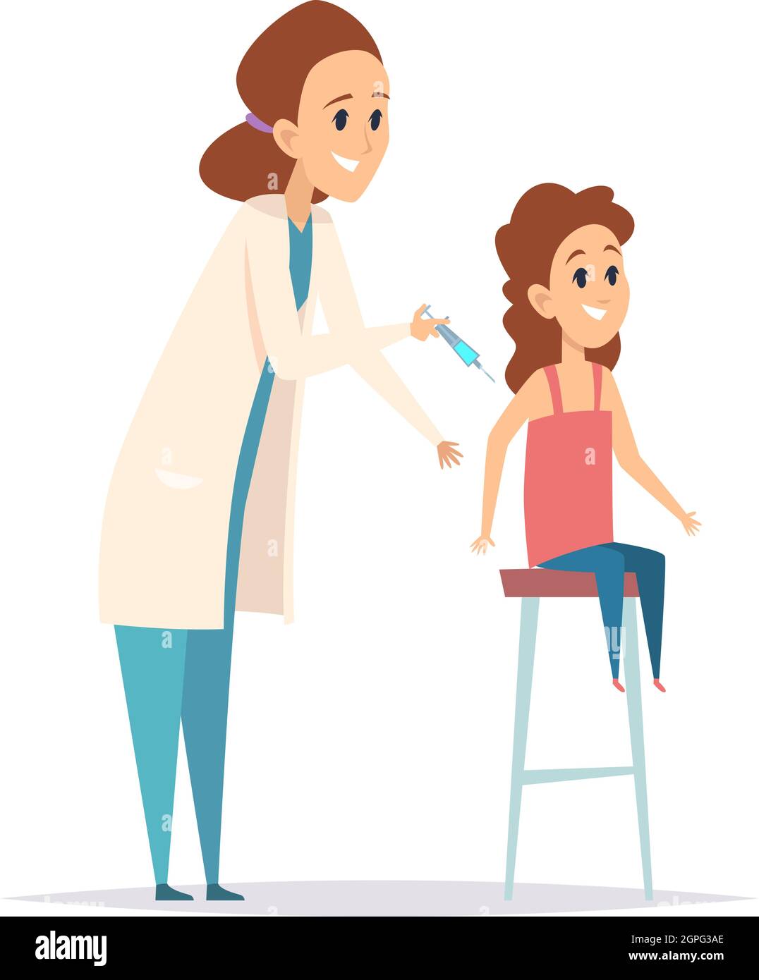 Vaccination. Flu virus protection, nurse syringe. Cartoon little girl ...