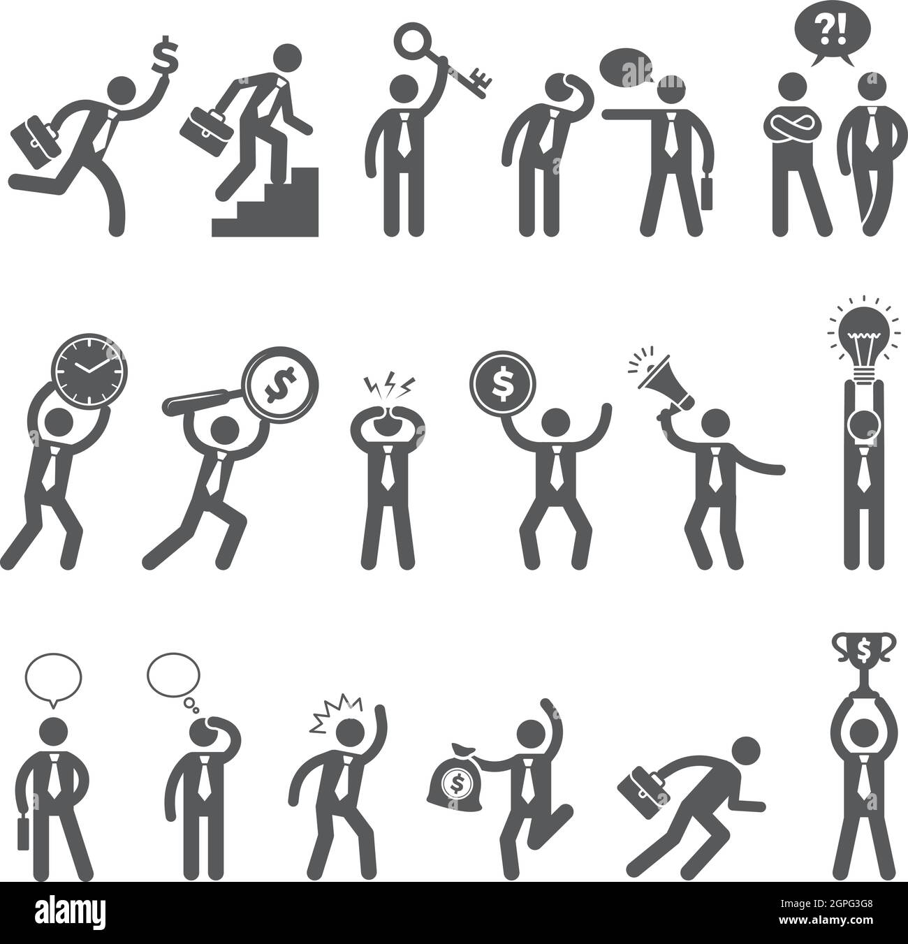 Business figures. Simple stick characters in action poses managers ...