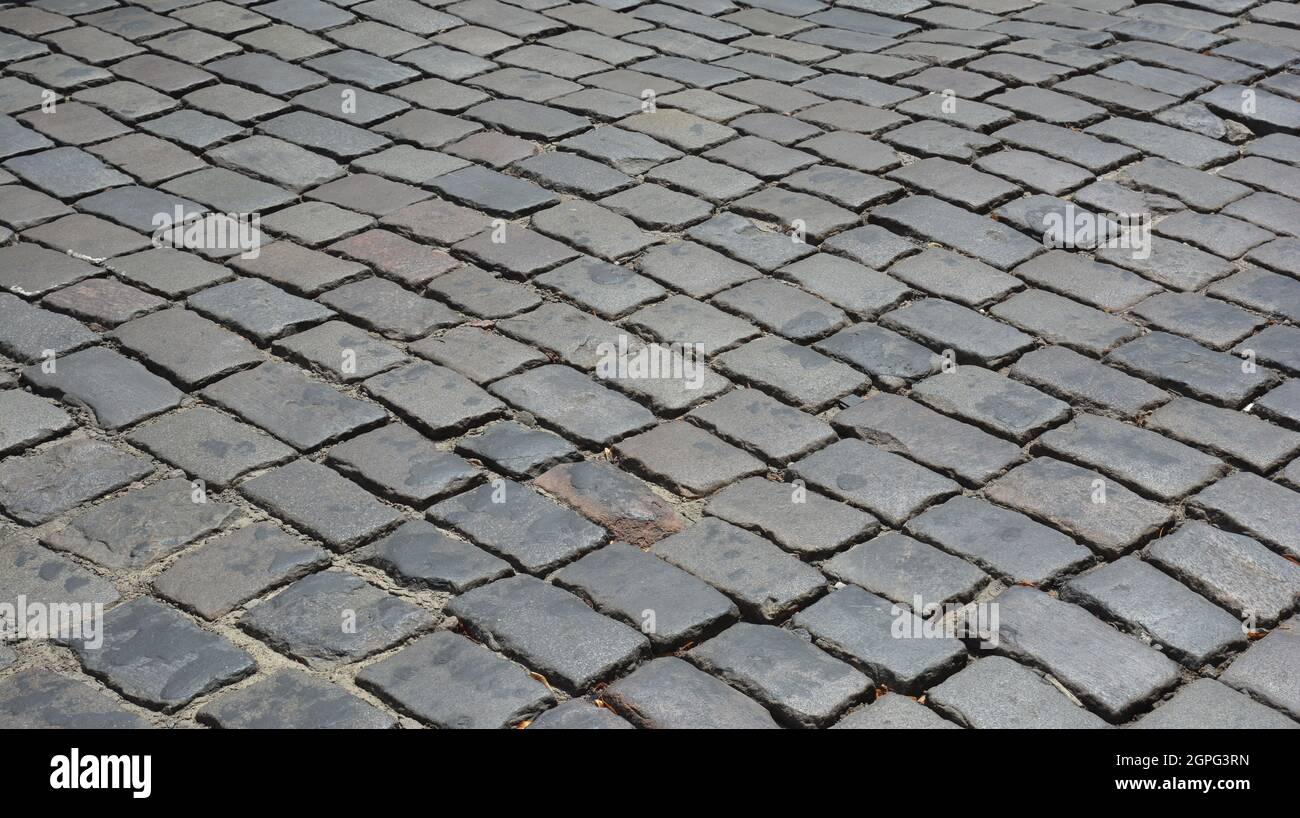 Old street pavers textured background. Path paving panoramic surface ...