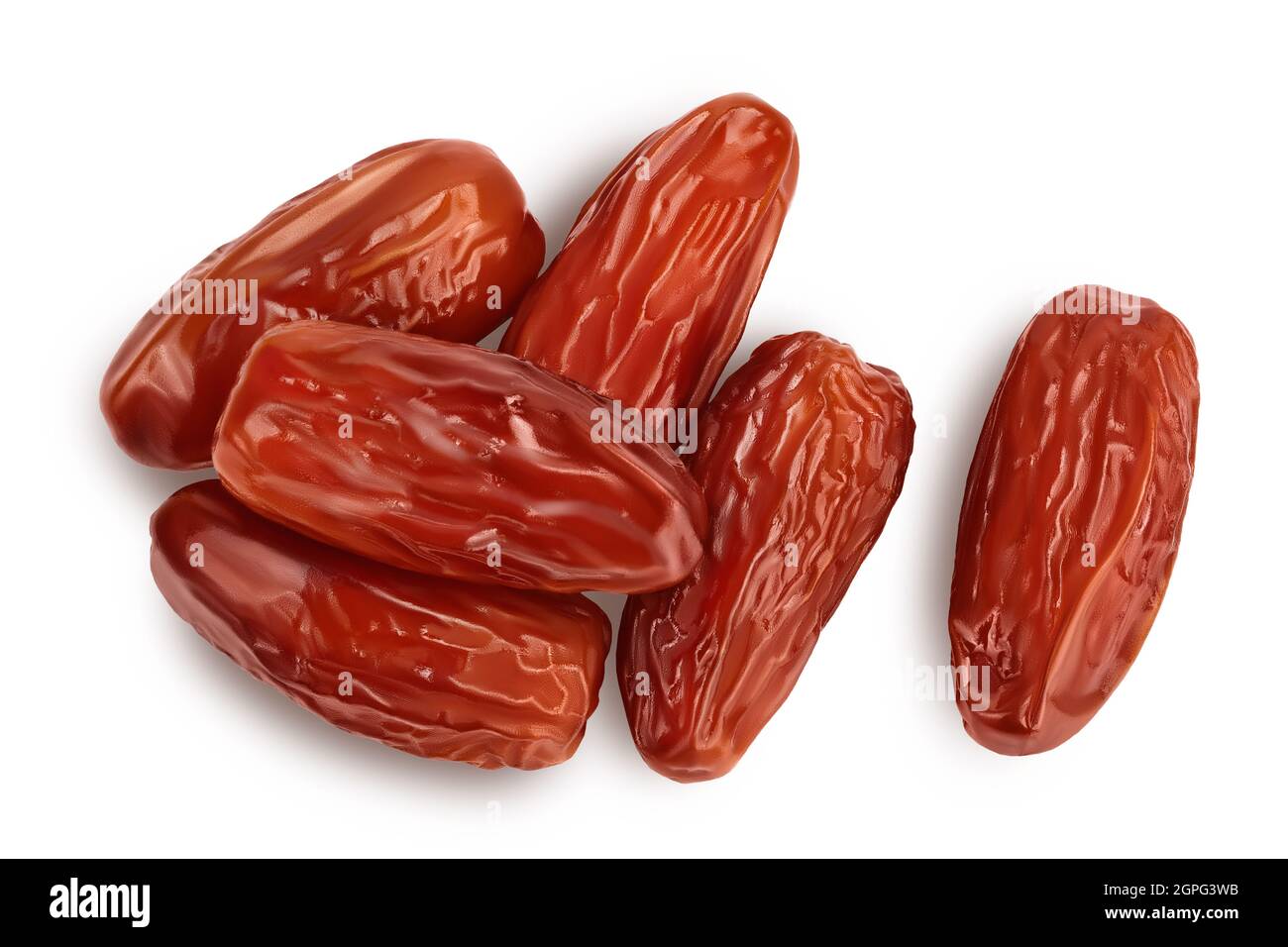 Dates isolated on white background with clipping path. Top view. Flat ...