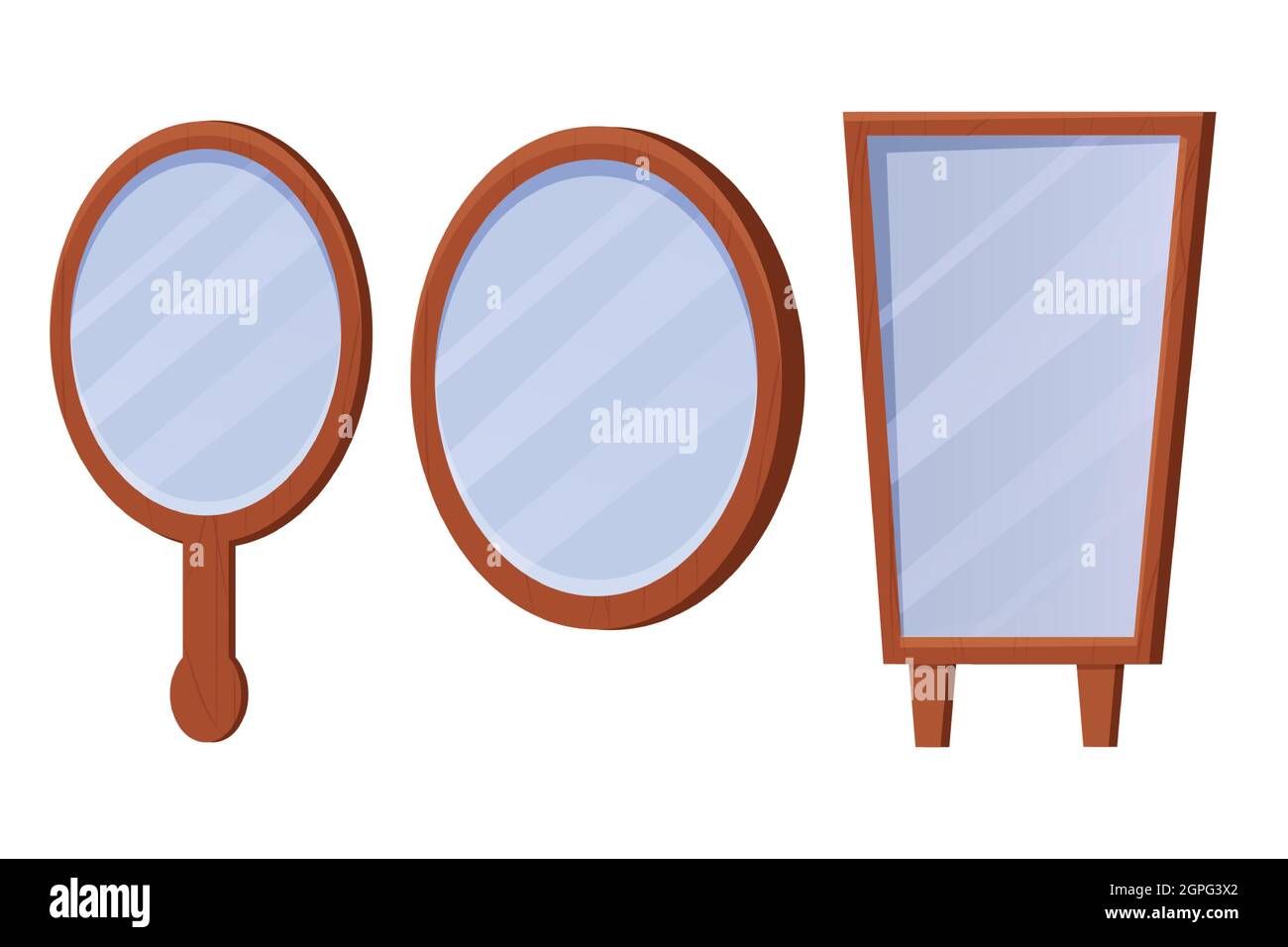 Wooden frame with mirror in cartoon style. Home interior, furniture ...