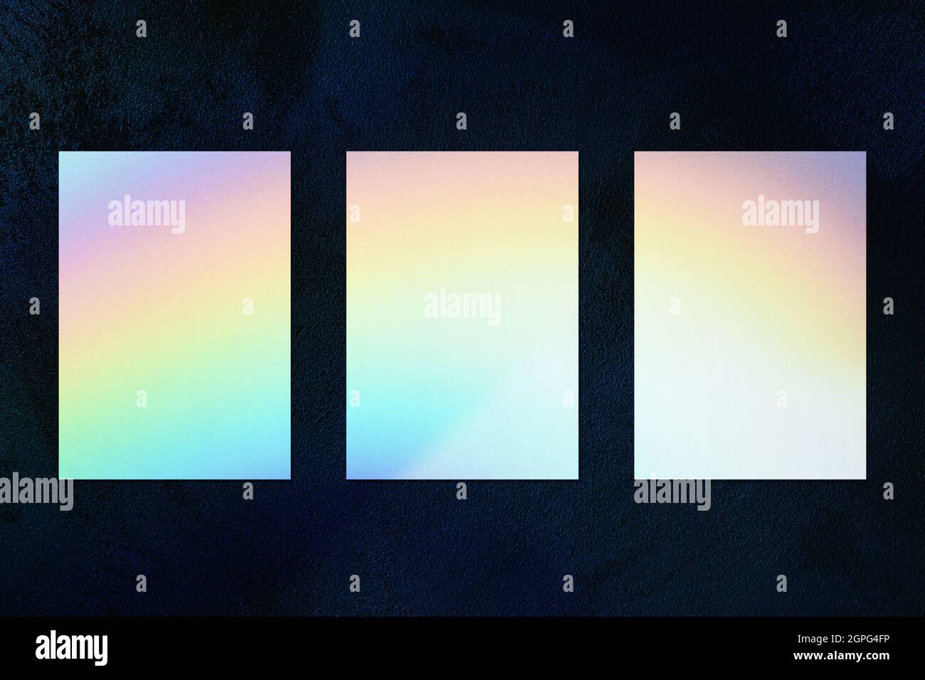 Three empty vertical rectangle poster mockup on dark background Stock ...