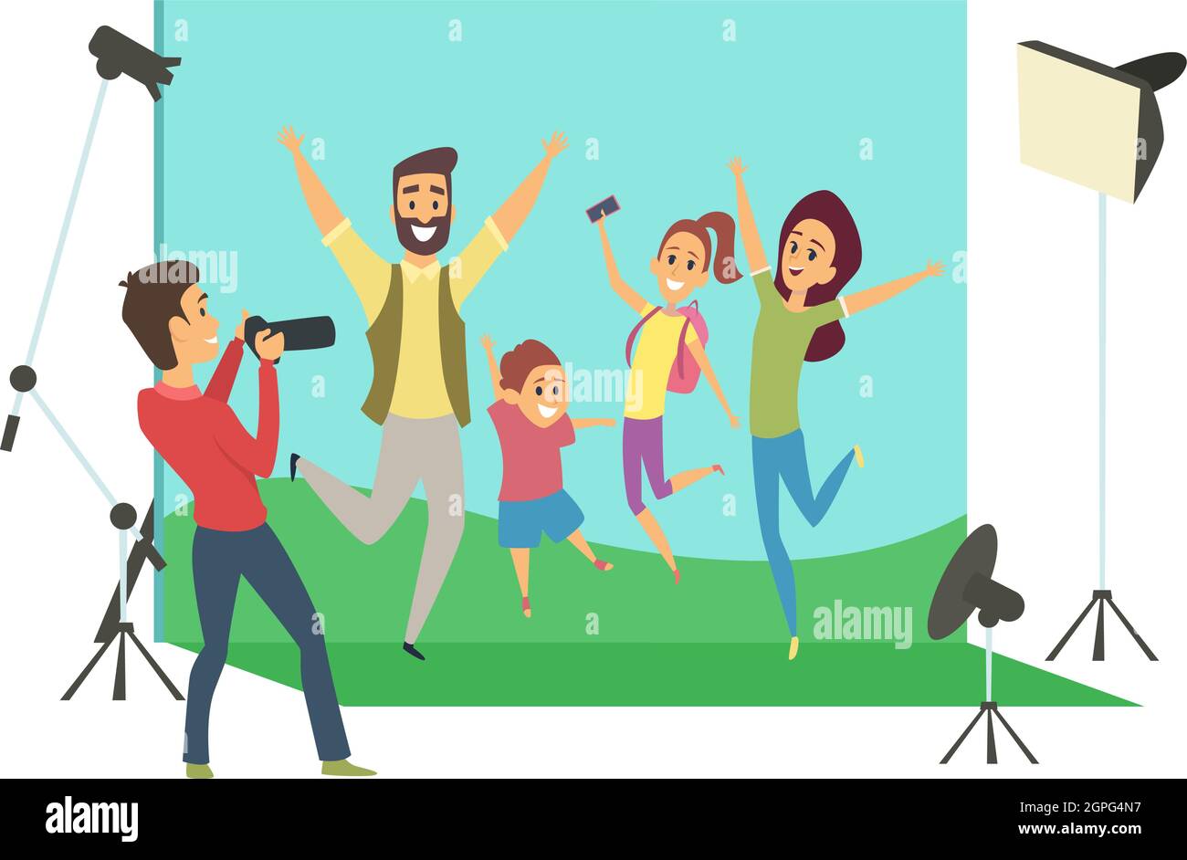 Family photo shoot. Mother father children in studio. Professional ...