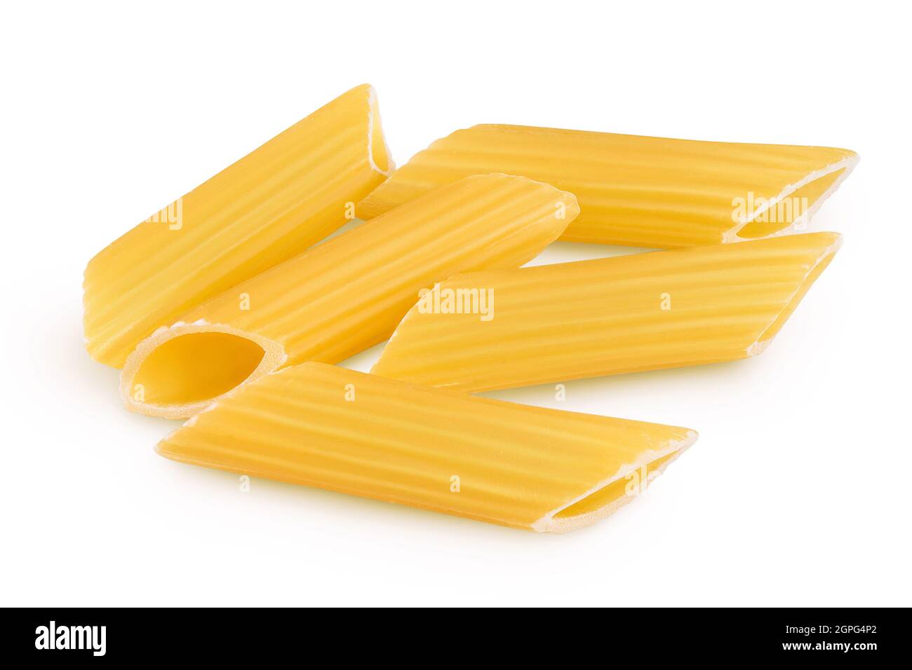 Raw italian penne rigate pasta isolated on white background with ...