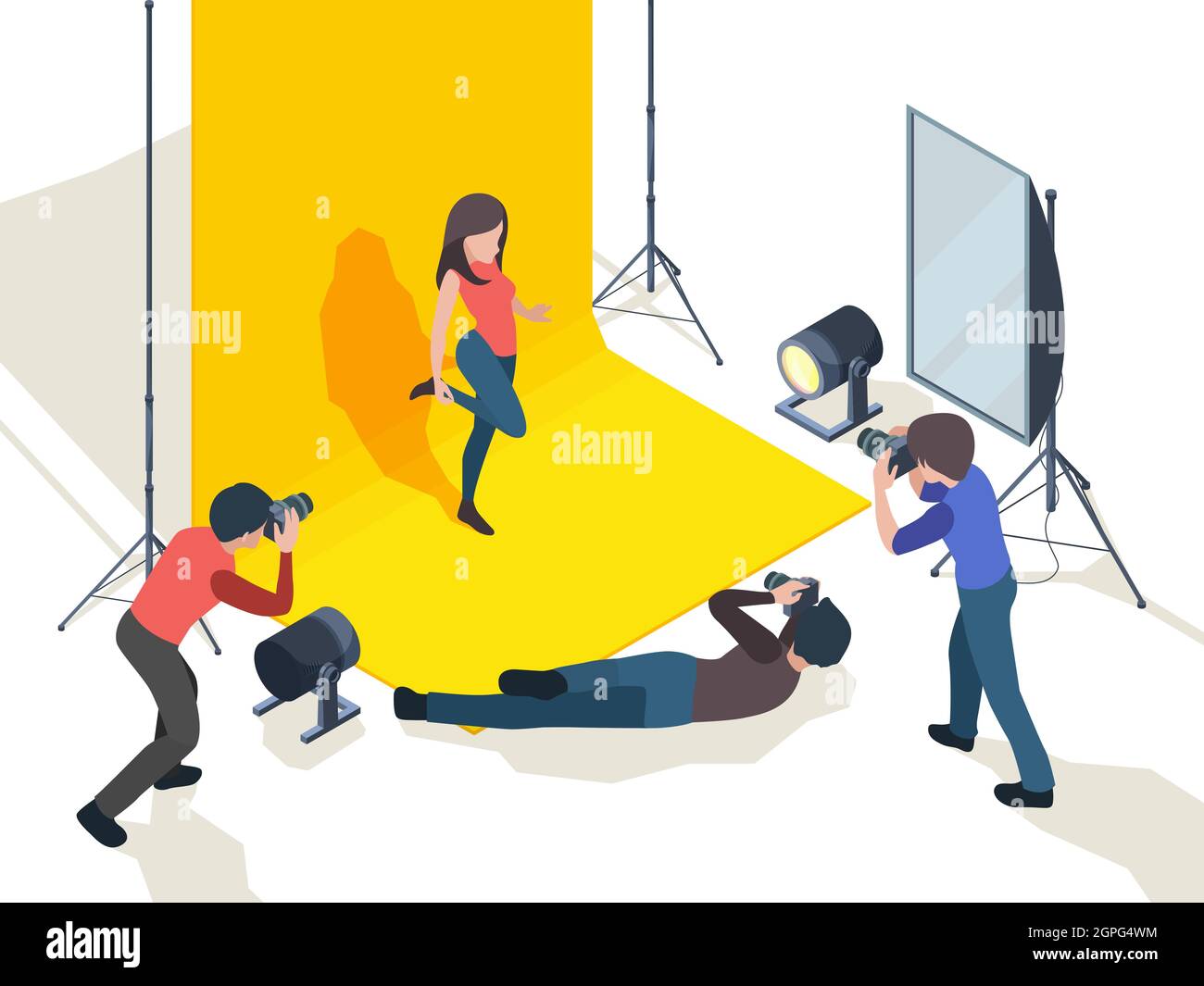 Photo session. Model posing in art studio on podium professional ...