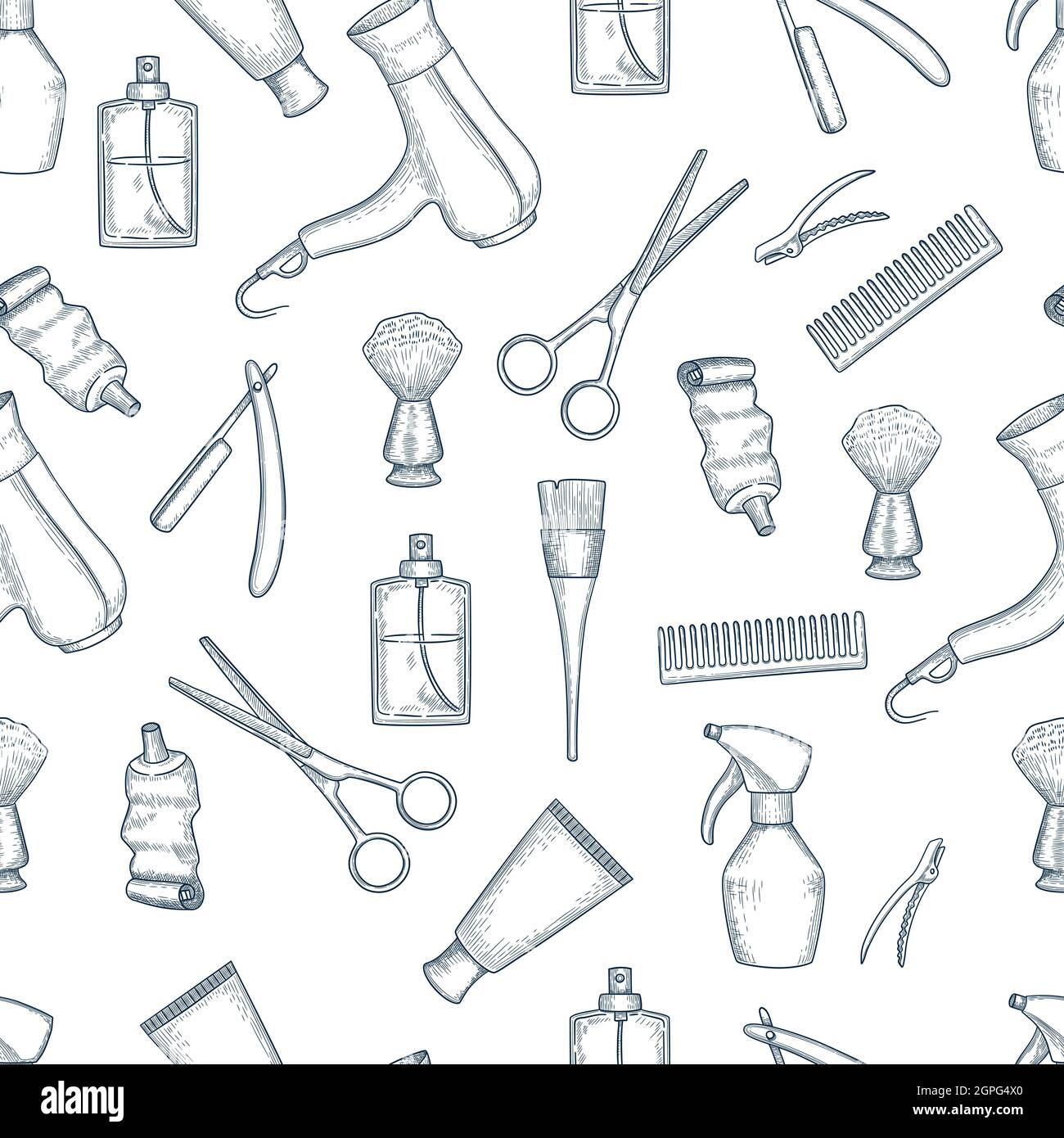 Barber shop pattern. Vintage razor comb scissors beauty salon items ...