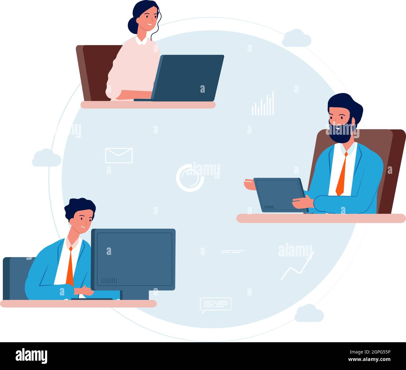 Cloud service. People work remotely, online business team. Technologies ...