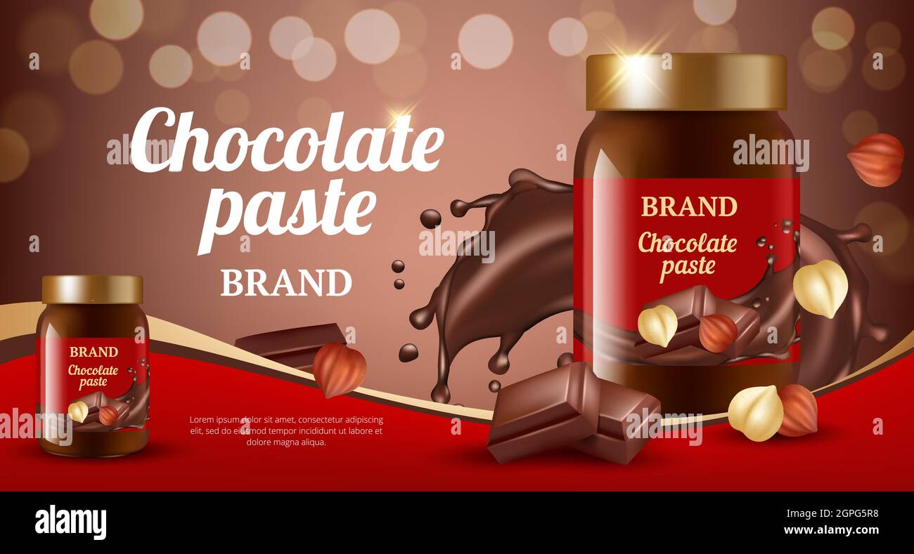 Chocolate cream ads. Delicious sweet brown paste flowing eat product ...