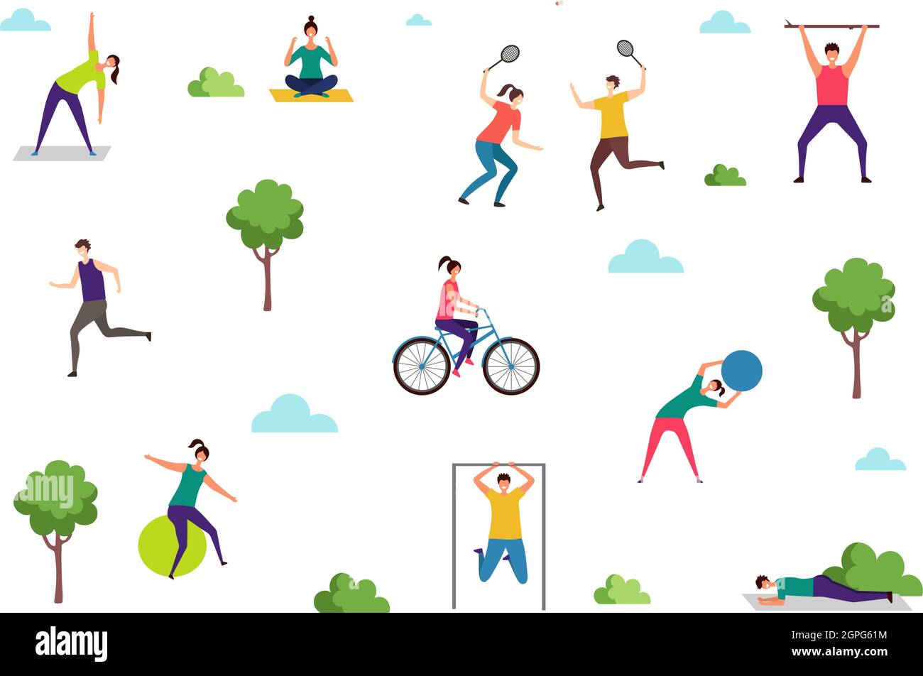 People doing sport exercises. Outdoor activities, woman man training in ...