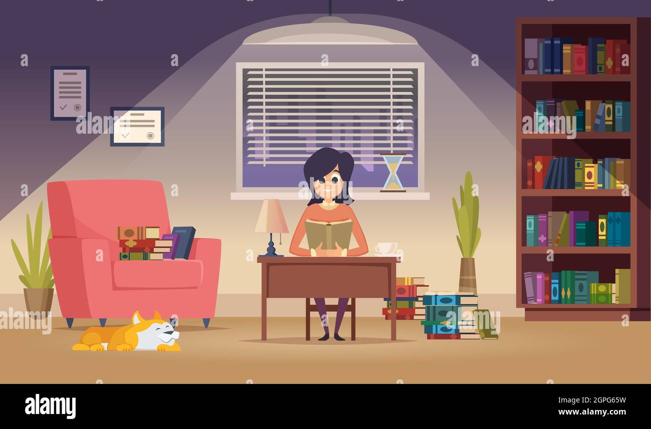 Student preparing for exam. Teacher working, woman reading books in ...