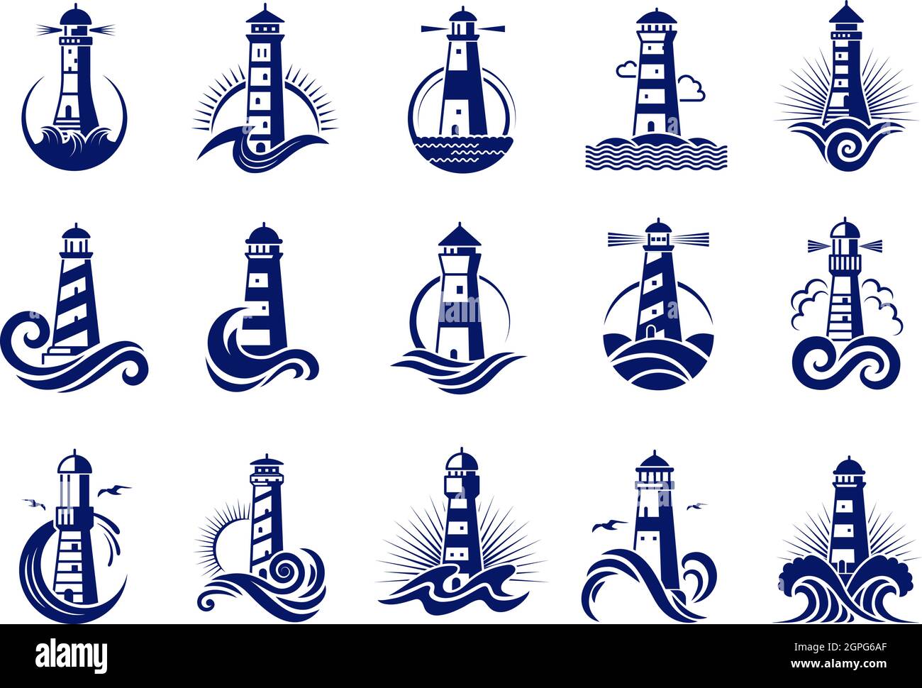 Lighthouse badges. Nautical marine travel business logos vector ...