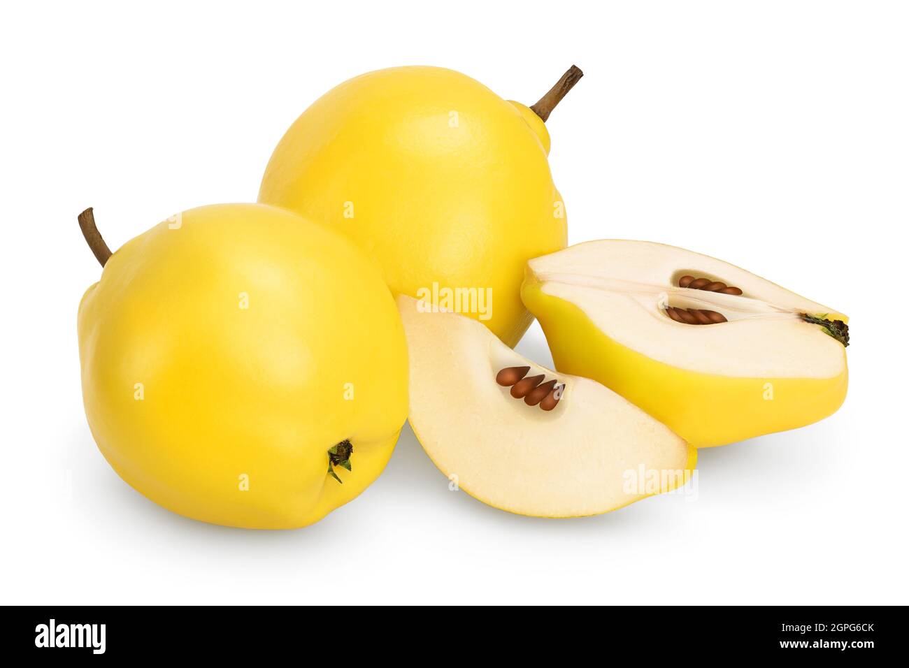 Fresh quince with half isolated on the white background with clipping ...