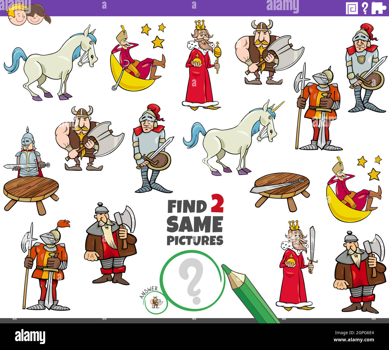 find two same fairy tale characters educational game Stock Vector Image ...