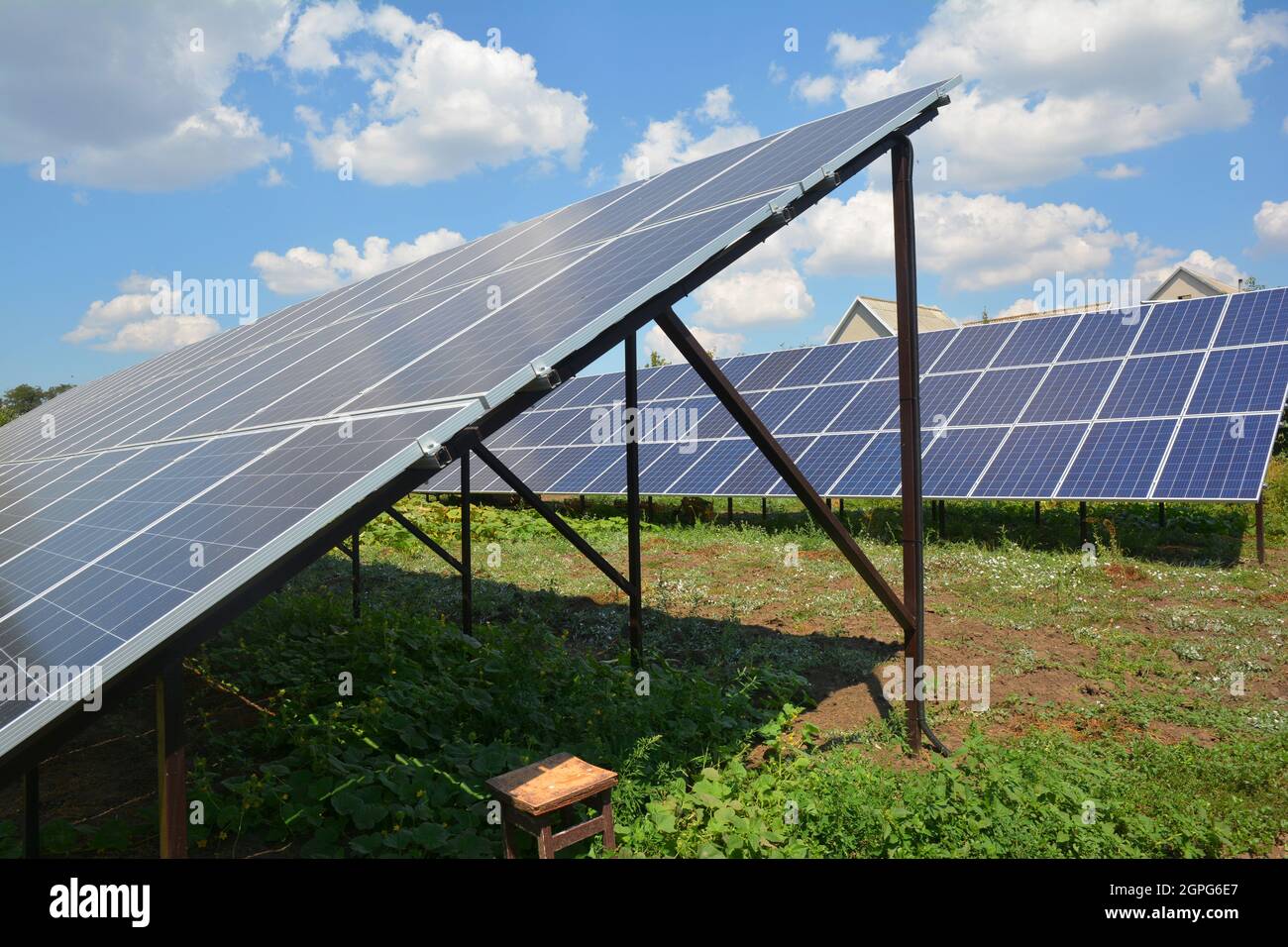 Backyard solar panels for residential house energy efficiency Stock ...