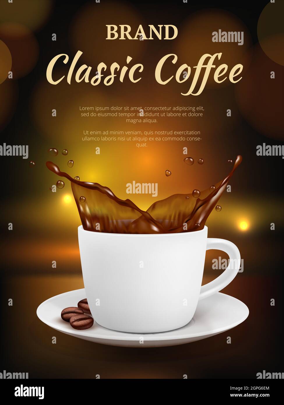 Coffee advertising. Cup with hot drinks and beverage package promotion ...