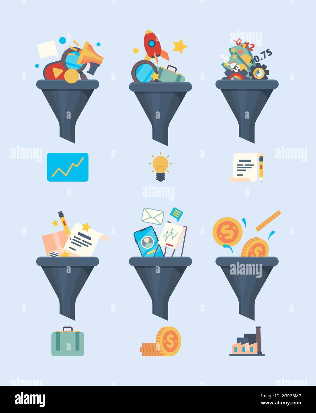 Cartoon Sales And Marketing Funnel