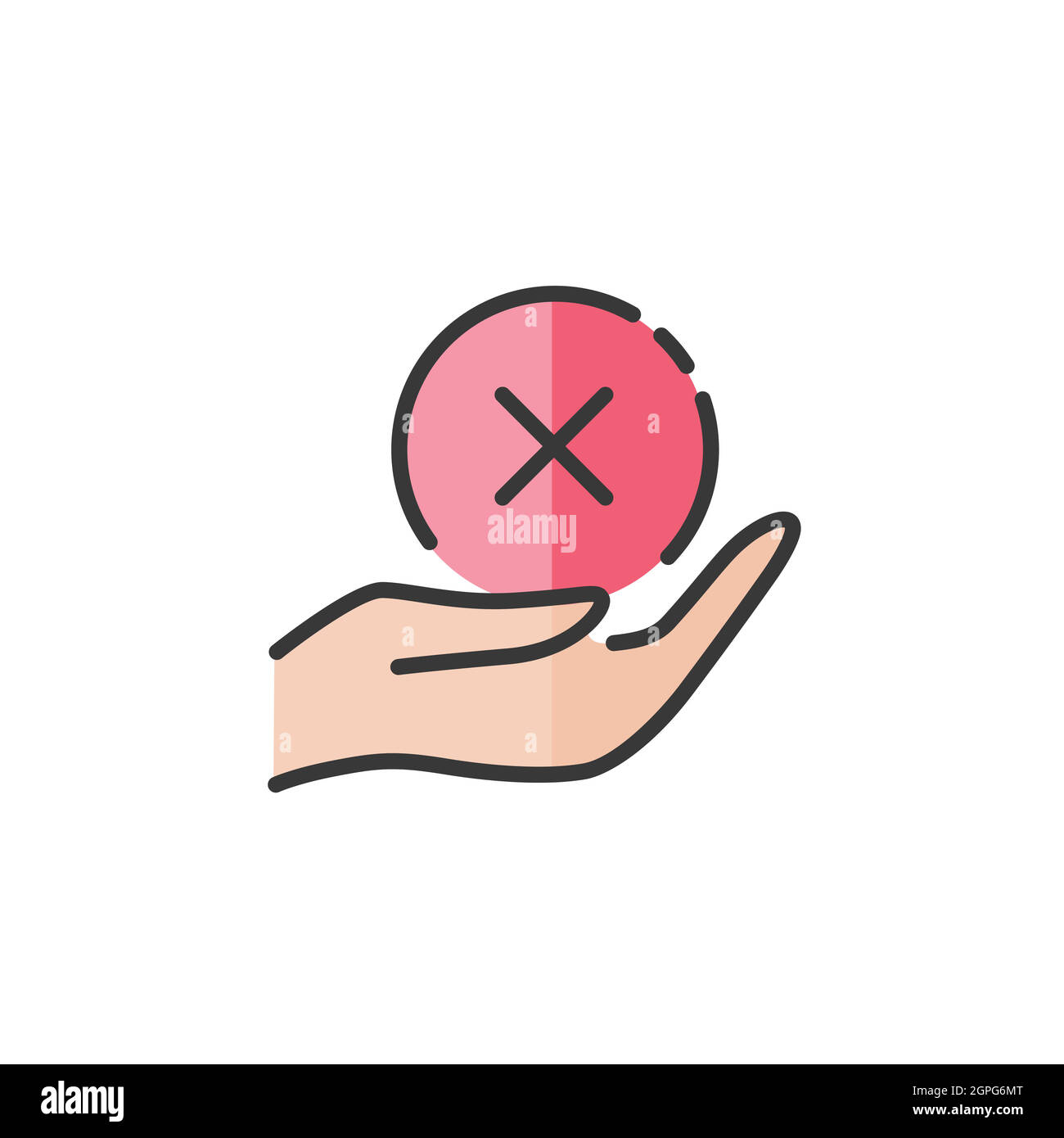 Hand hold cross mark. Filled color icon. Commerce vector illustration ...