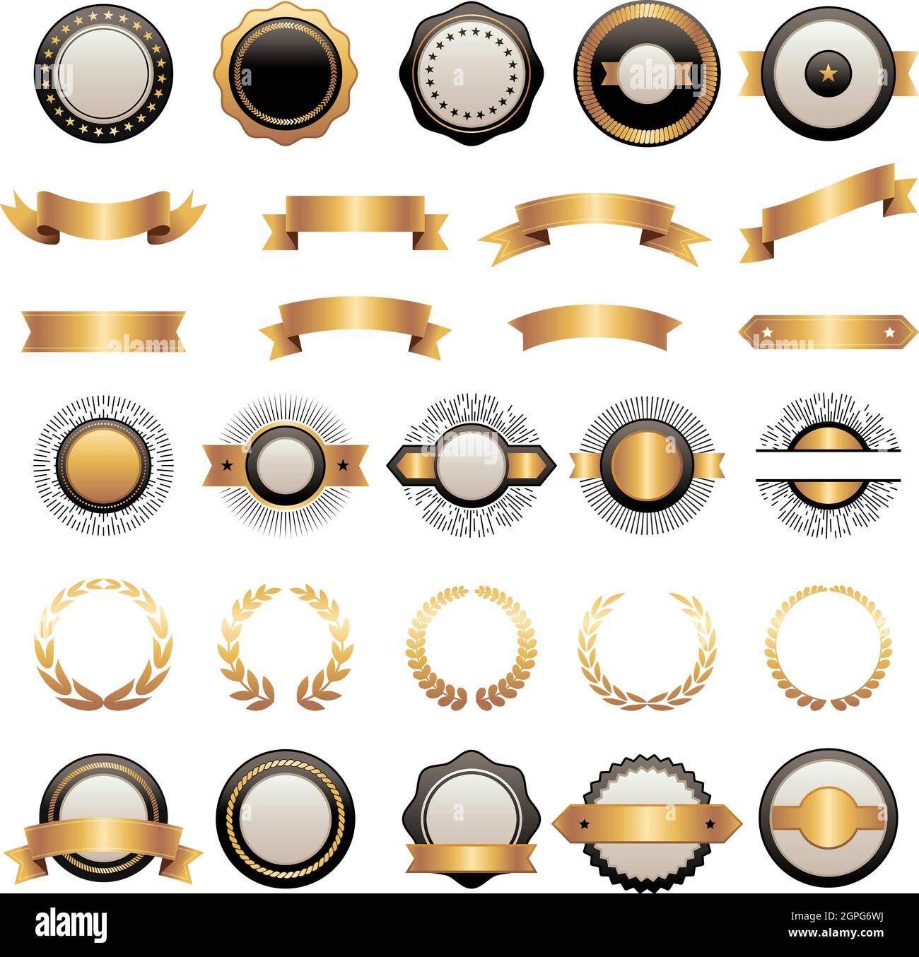 Badges kit. Premium logotypes collection shields ribbons various shapes ...