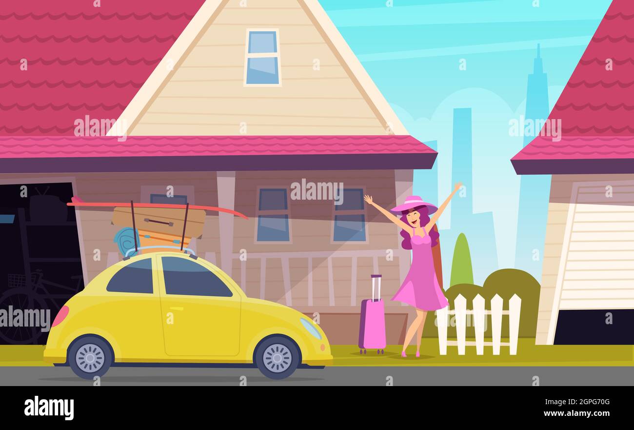 Cartoon Car Driving Home