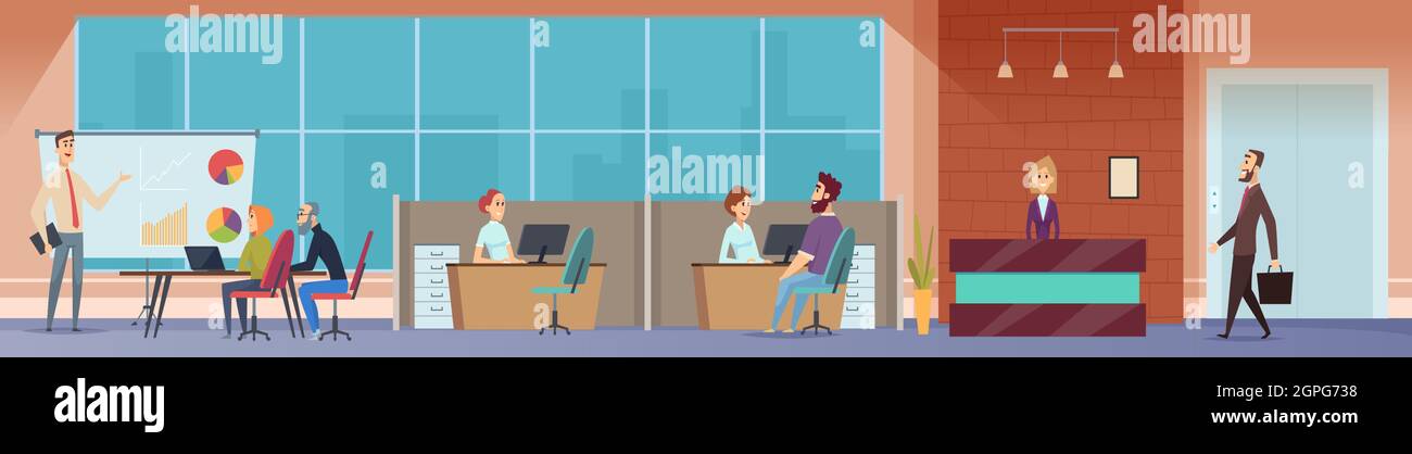 Office workspace. Managers business people working at computers modern ...