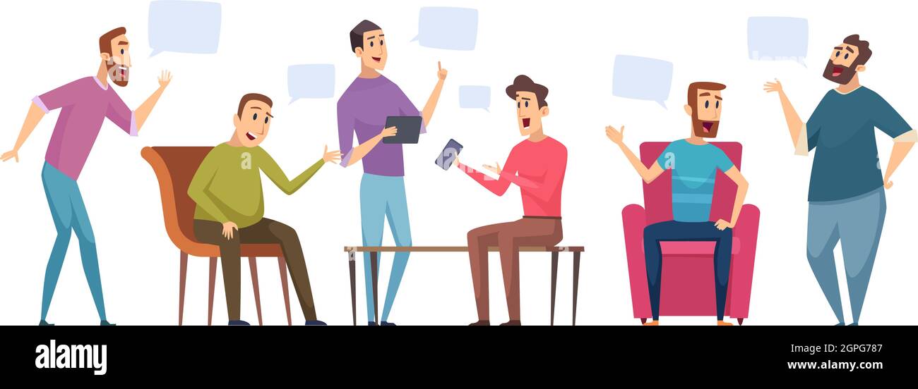 Male discussion. Men talking, people have conversations. Man club ...