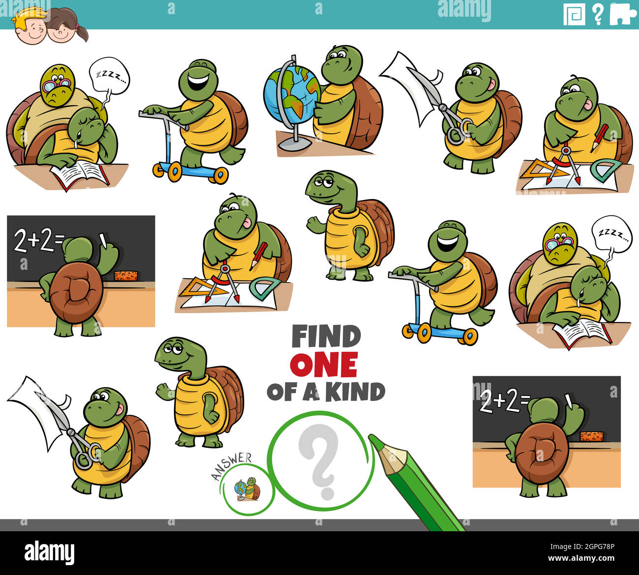 one of a kind game for children with comic turtles Stock Vector Image ...