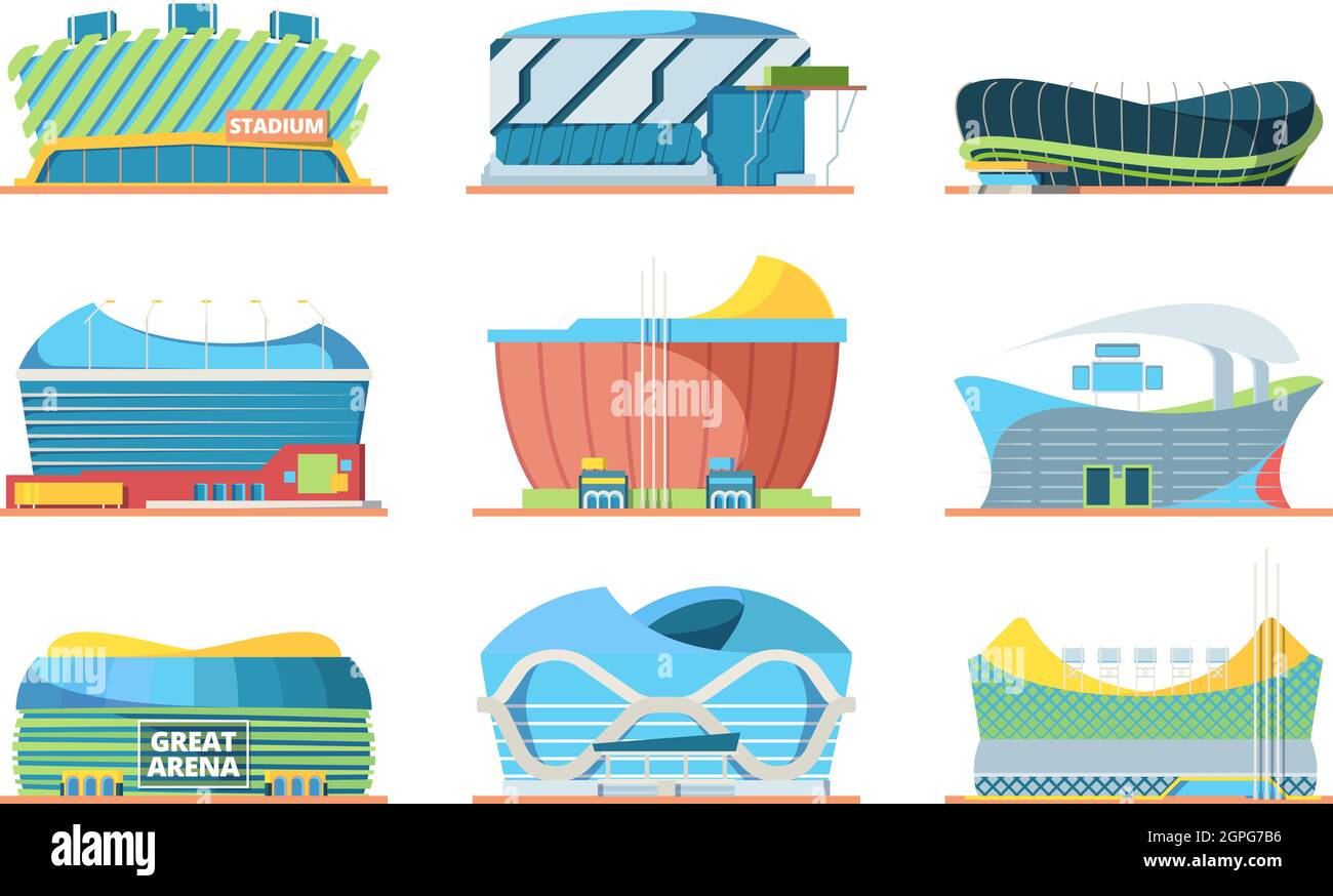 Stadium exterior. Sport building arena entrance for soccer vector flat ...