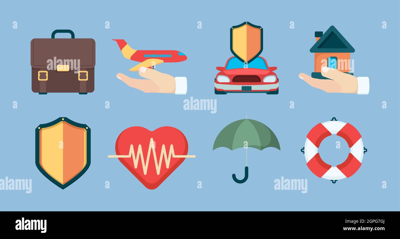 Insurance icon. Property policy insurance objects business life health ...