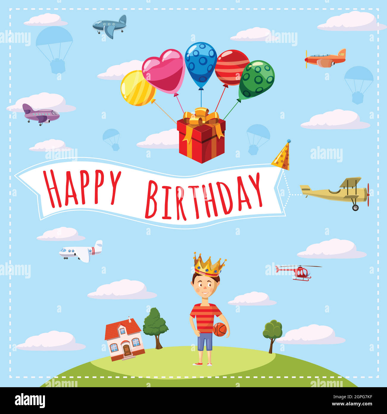 Happy Birthday landscape concept, cartoon style Stock Vector Image ...