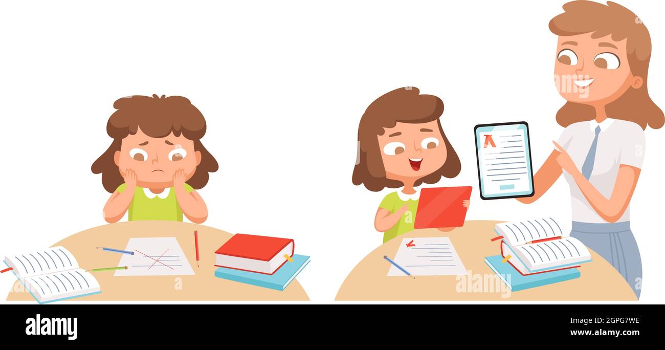 Girl studying. Self education, teacher helps student. Individual ...