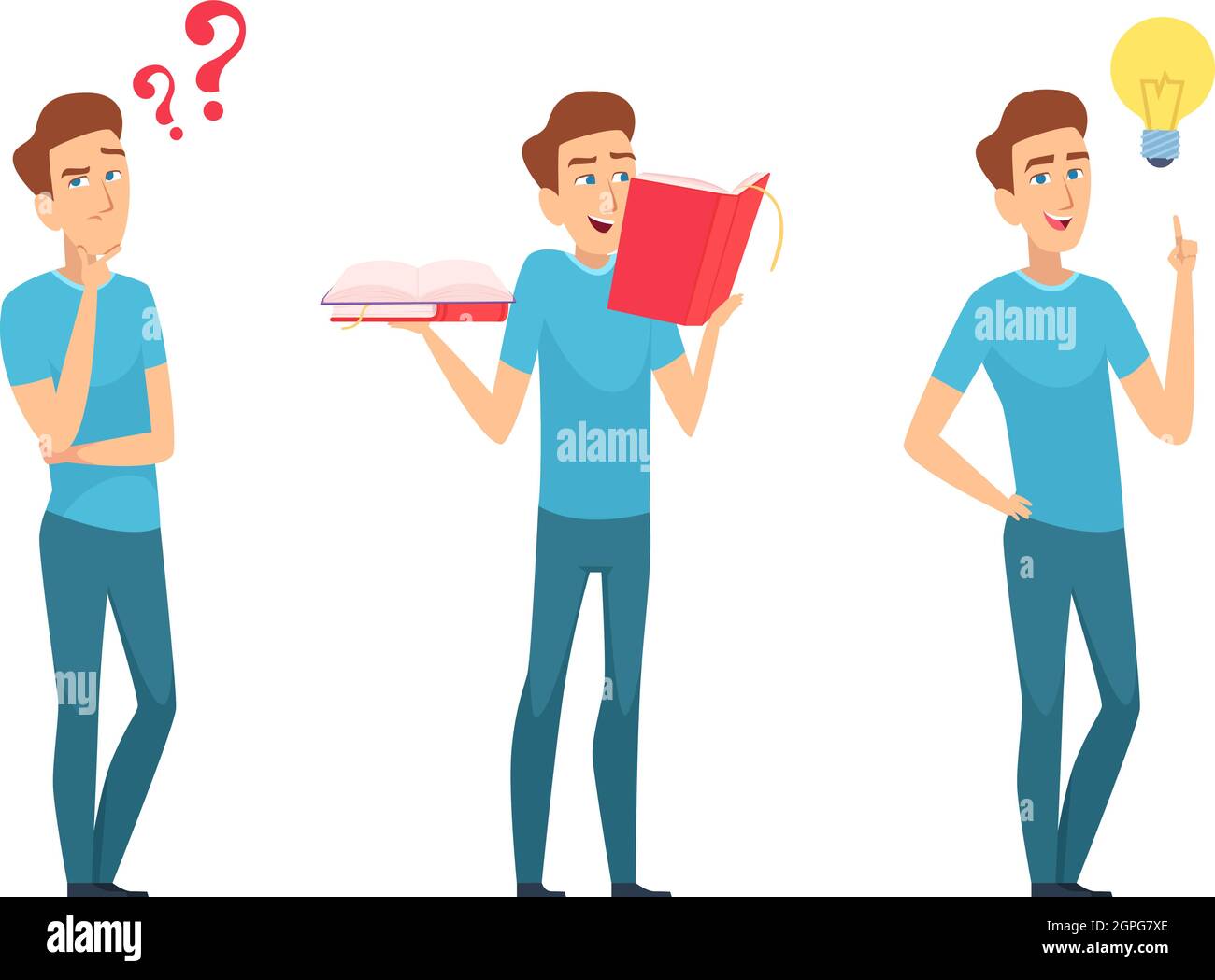 Man find answers. Self education or finding solution concept. Young boy ...