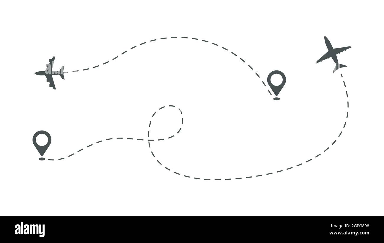 Plane take off. Aircraft path, airplane isolated route vector ...