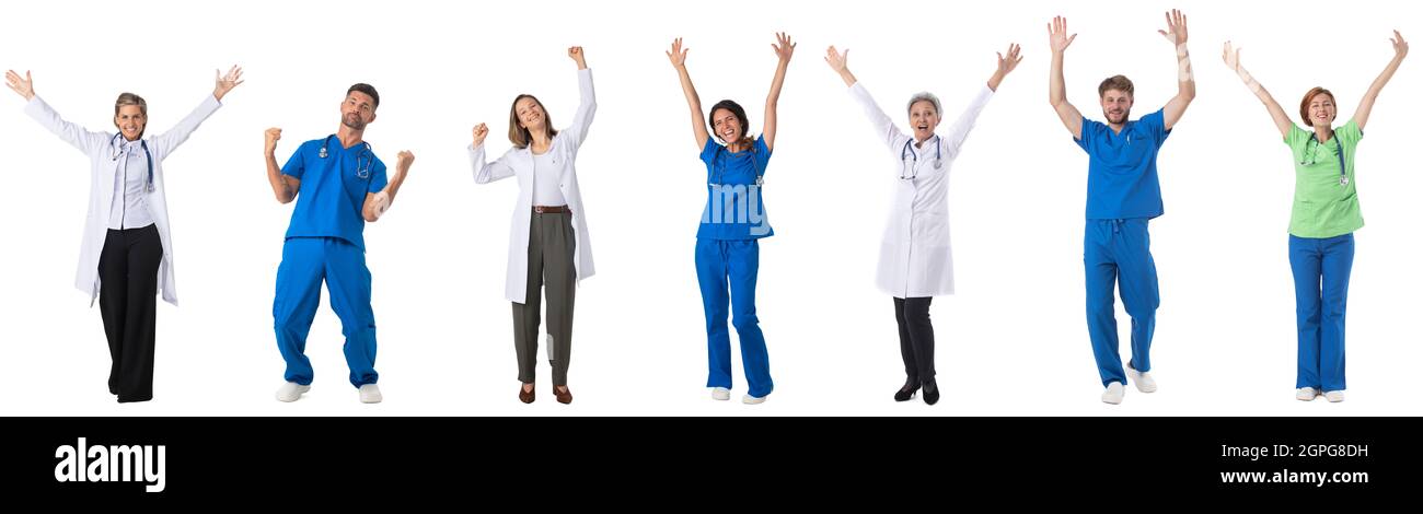 Set of Full length portraits of doctors and nurses medical staff with ...