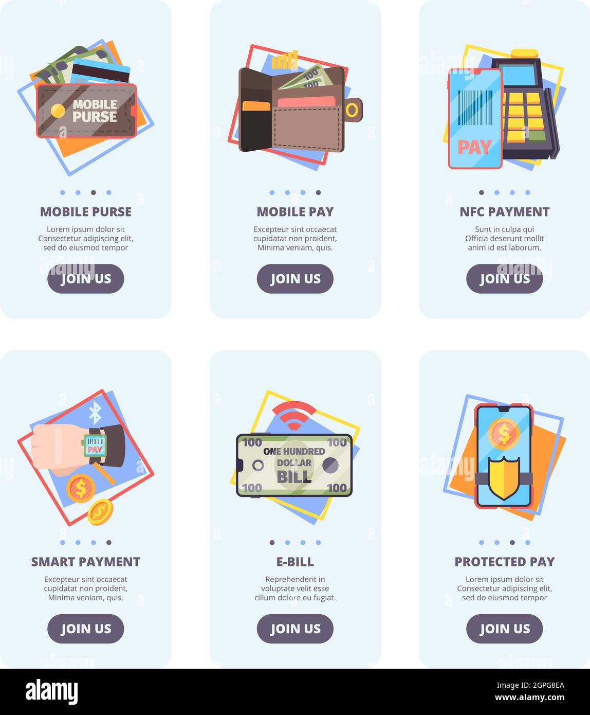 Mobile app onboarding design Cut Out Stock Images & Pictures - Alamy