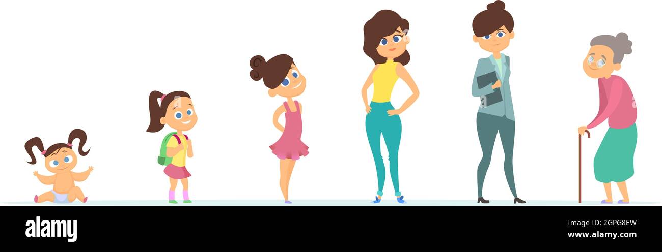 Different generation on one woman. Cute baby, teenager, adult and ...