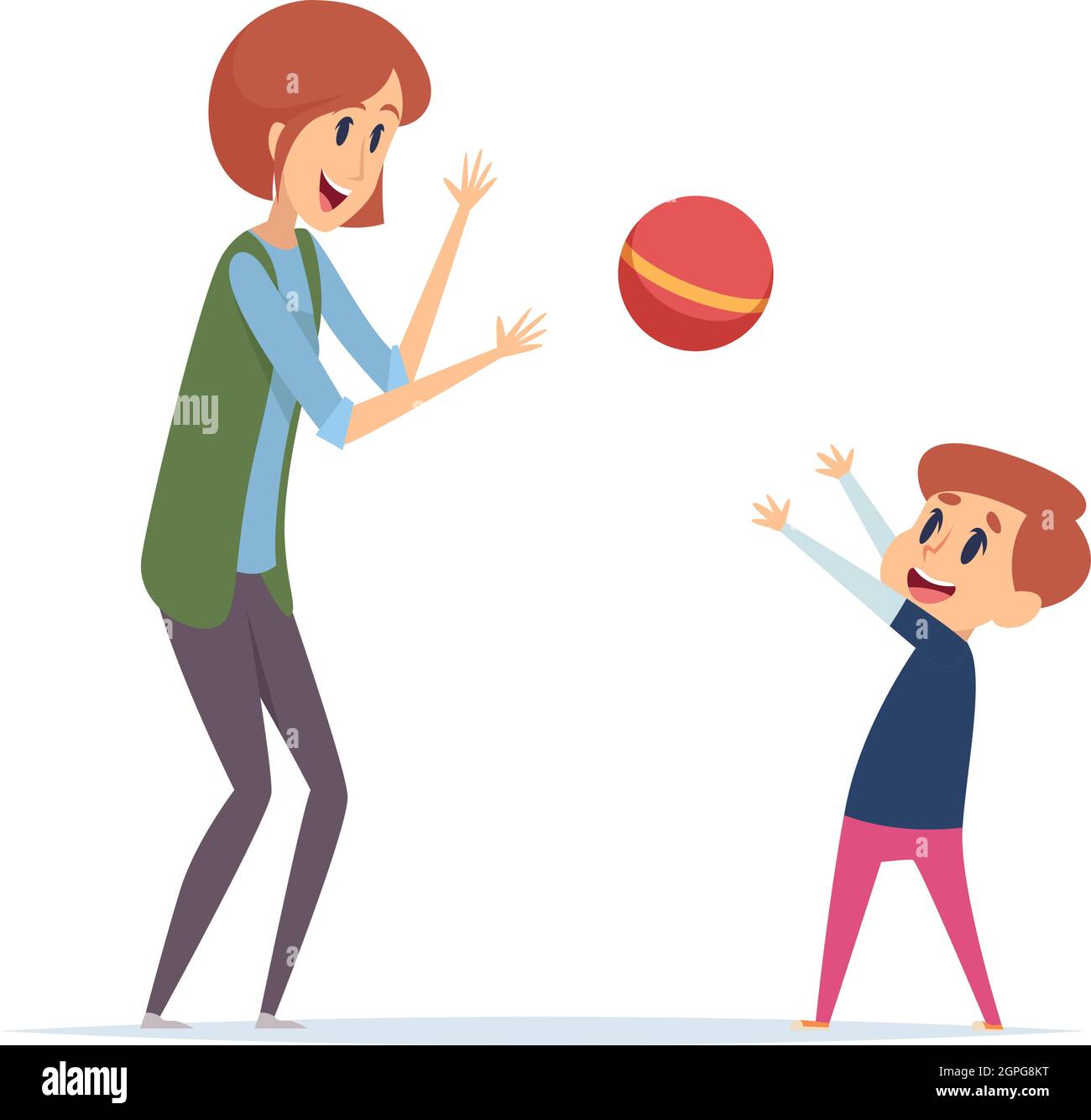 Woman play with boy. Outdoor active games with ball, nanny or mother ...
