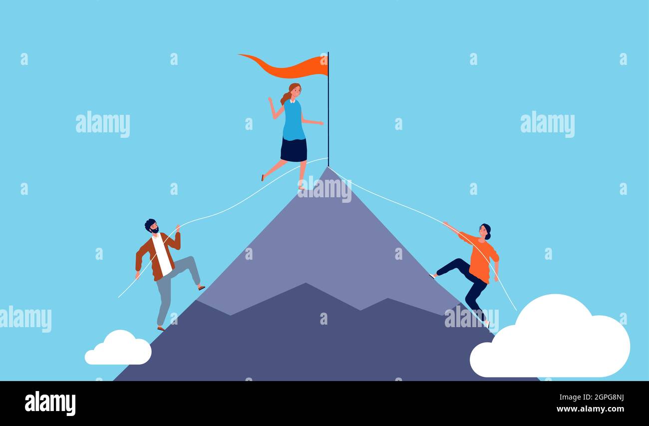 Career competition. Woman winner, business people climb to success ...