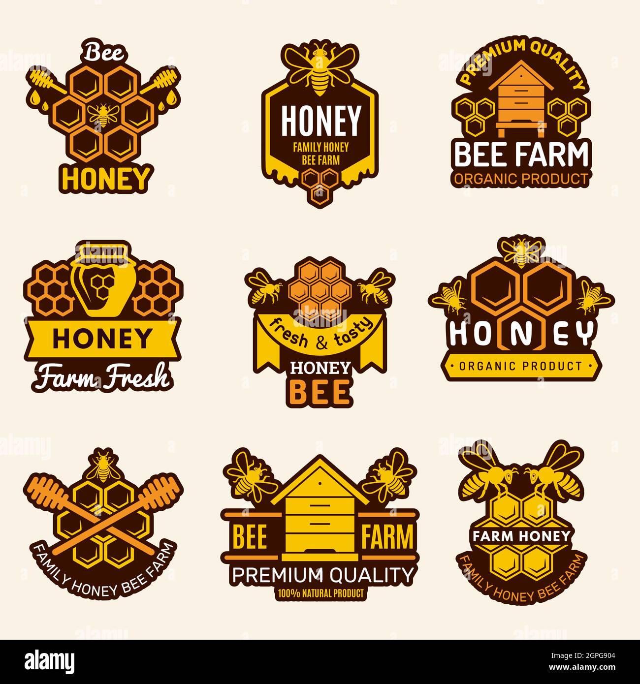 Honey logo. Apiary badges bee signs for organic healthy natural food ...